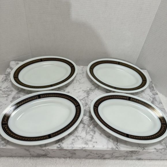 Pyrex | Dining | Vtng Pyrex Ebony Fleur De Lis Oval Plates Set Of 4 ...